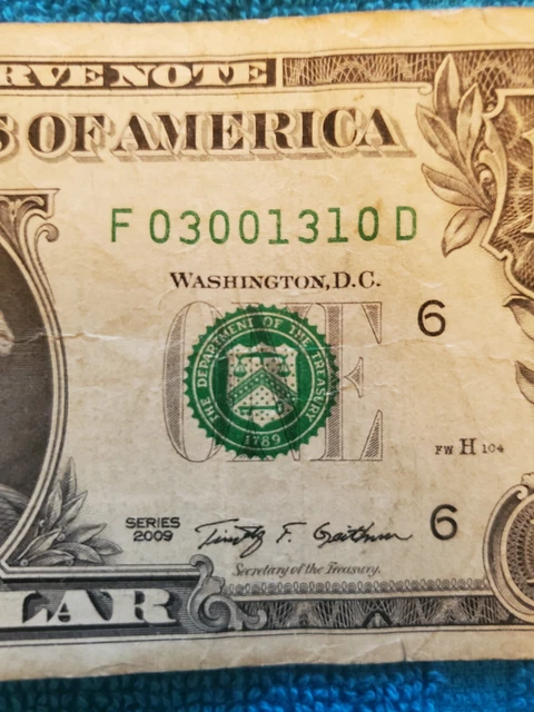 RARE LOW TRINARY 03001310 Fancy Serial Number One Dollar Bill 2009 ...