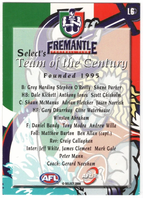 2000 AFL Y2K Millennium Holofoil [Team Of The Century] Toc Card - L6 ...
