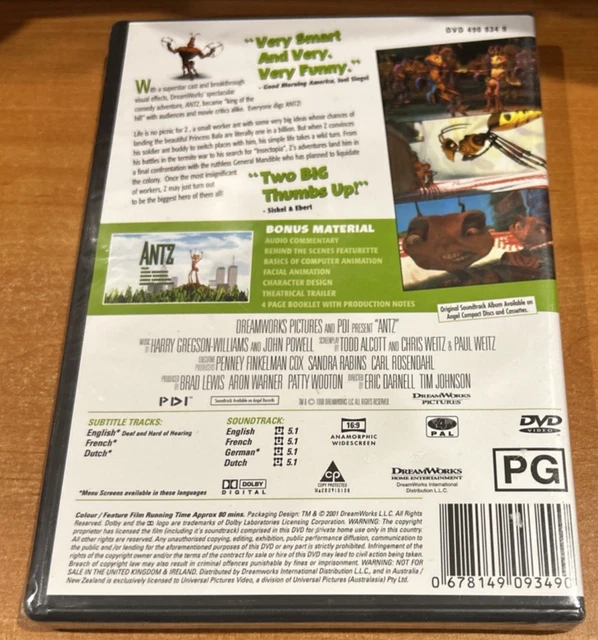 ANTZ (1998 : 1 Disc DVD Set) Brand New Sealed In Plastic Region 4 $9.65 ...