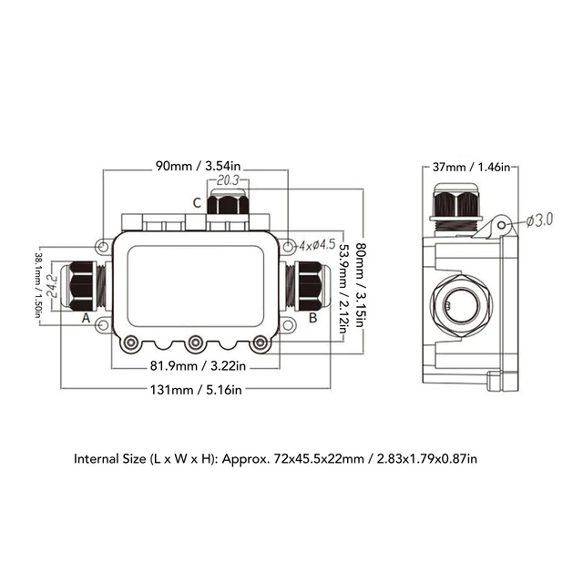 4 WAY JUNCTION Box IP68 External Power Cord Box Underground Cable ...