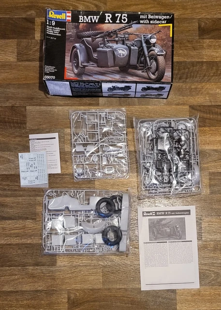 SCARCE 1:9 REVELL 03070 BMW R75 motorcycle & sidecar model kit WWII ...