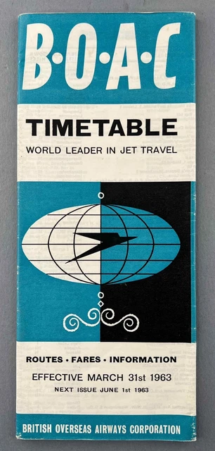 BOAC AIRLINE TIMETABLE March 1963 B.o.a.c. Route Map £39.95 - PicClick UK