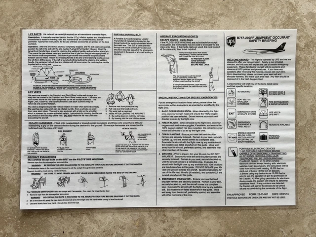 UPS UNITED PARCEL Service Airlines B757-200 Passenger Jumpseat Safety ...