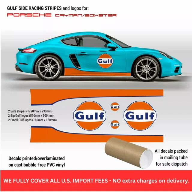 GULF LE MANS SIDE RACING STRIPES and logos for PORSCHE Cayman / Boxster ...