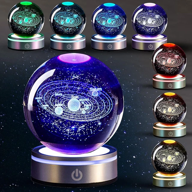 3D SOLAR SYSTEM Crystal Ball with LED Colorful Lighting, 3.15" Solar ...