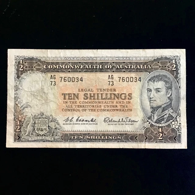 AUSTRALIA. COMMONWEALTH BANK 10 Shillings Banknote 1954. Prefix Ag ...
