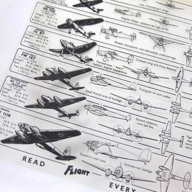 WW2 FLIGHT GERMAN Aircraft Recognition Chart Raf Manual Stuka Me-109 ...
