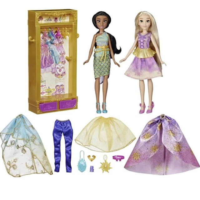DISNEY PRINCESS ULTIMATE Fashion Wardrobe Rapunzel & Jasmine with 22 ...