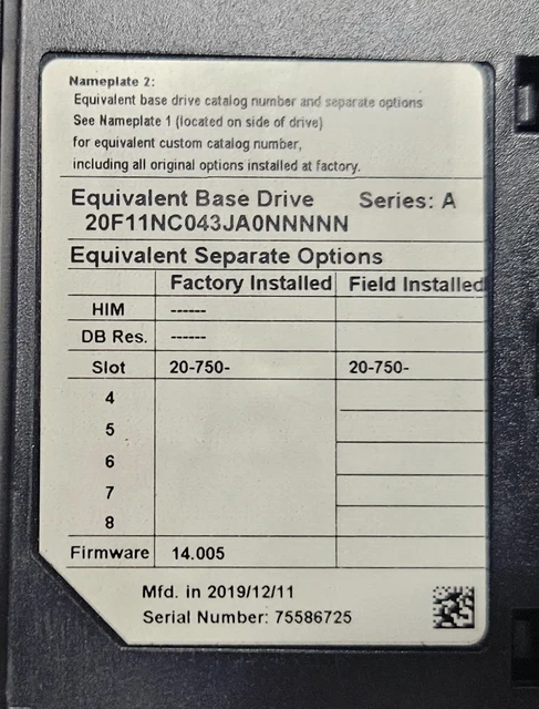 20F11NC043JA0NNNNN POWERFLEX AIR Cooled 753 AC Drive Allen Bradley ...