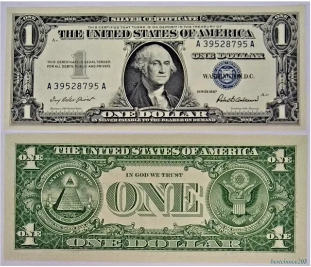 SILVER CERTIFICATE:1 DOLLAR 1957, Blue Seal from USA # A 39528795 A ...