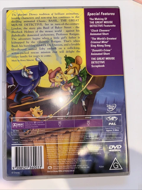 BASIL-THE GREAT MOUSE Detective (DVD, 1986) VGC $8.50 - PicClick AU