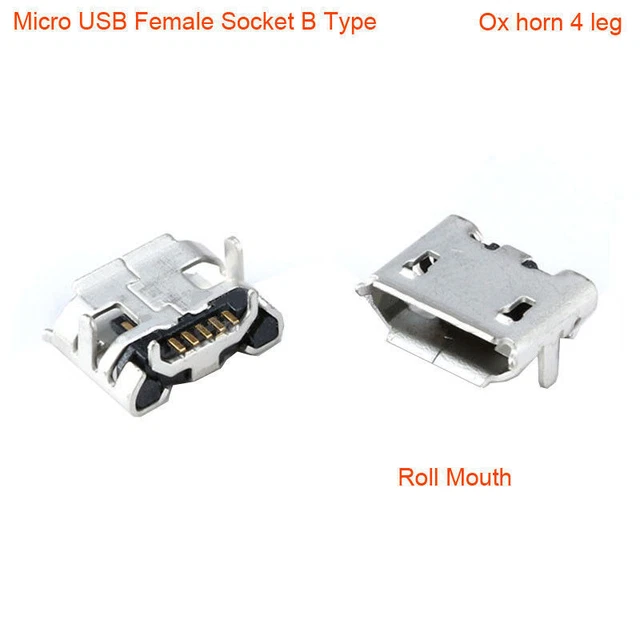 MICRO USB B Type 5-Pin Female Socket DIP jack Ox horn 4 leg Roll Mouth ...