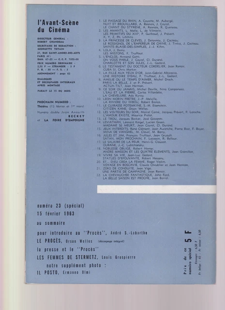 L'AVANT SCENE CINEMA N°23 Le Proces / Les Femmes De Stermetz / Il Posto ...
