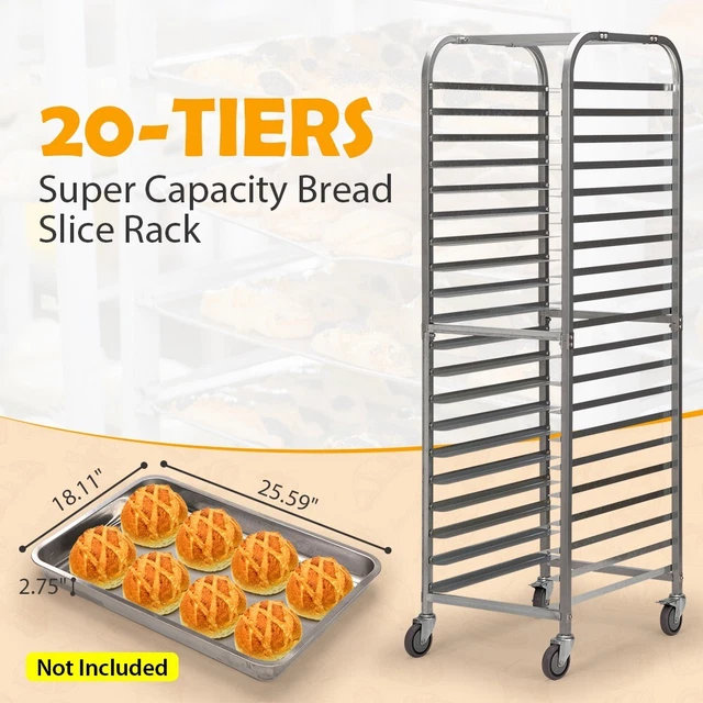 20-TIER BUN PAN Bakery Rack with 4 Wheels for Kitchen Bakery Restaurant ...