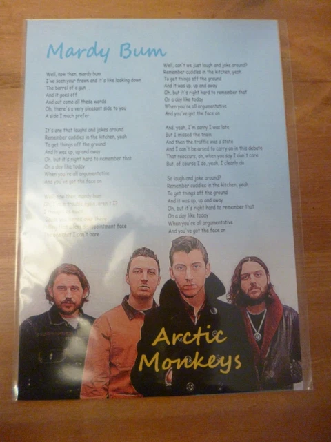 ARCTIC MONKEYS MARDY Bum Lyrics - A4 sheet - ideal for framing standard ...