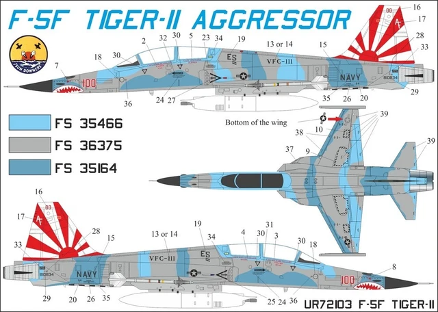 1:72 DECAL F-5F Tiger-II Aggressor VFC-111 con stencil - UpRise Decal ...