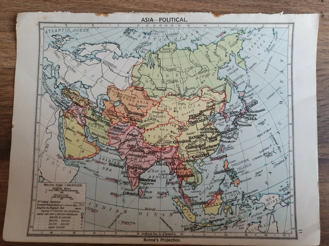 ASIA POLITICAL MAP c.1920s - With India Map On Reverse £6.00 - PicClick UK