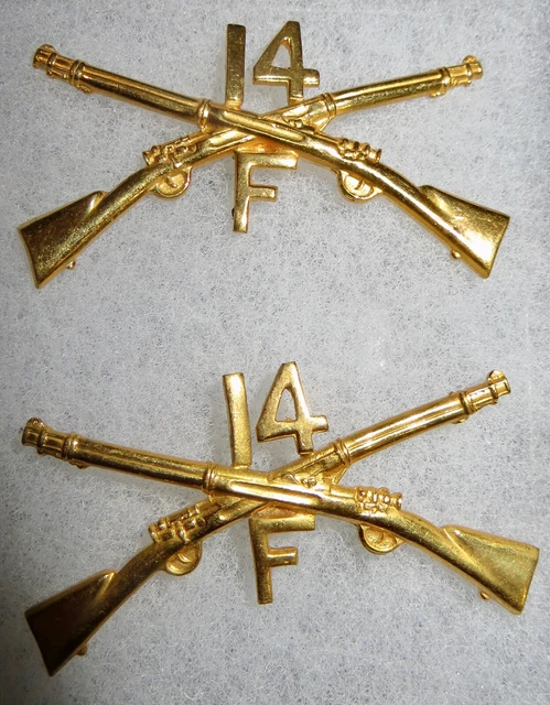 ORIGINAL PAIR WW1 US ARMY COLLAR BADGES Dress Uniform 14th Infantry ...