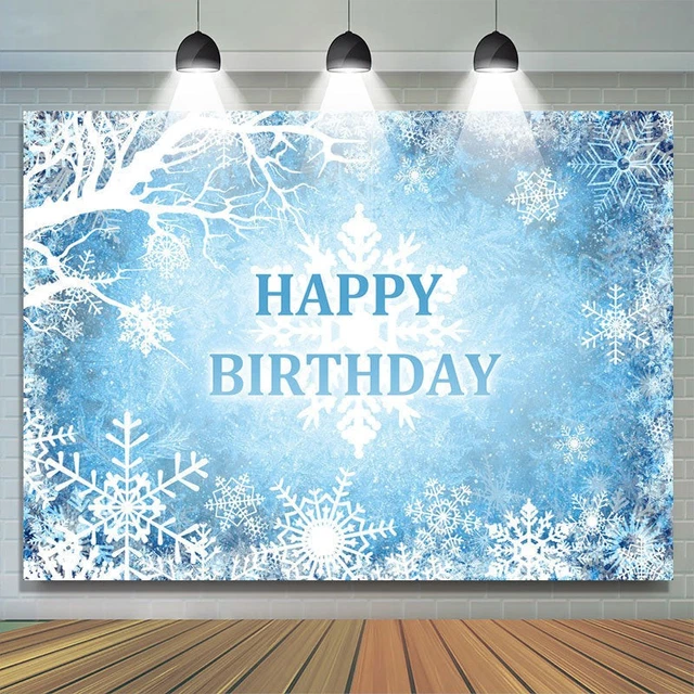 BLUE AND WHITE Snowy Winter Happy Birthday Backdrop $36.09 - PicClick AU
