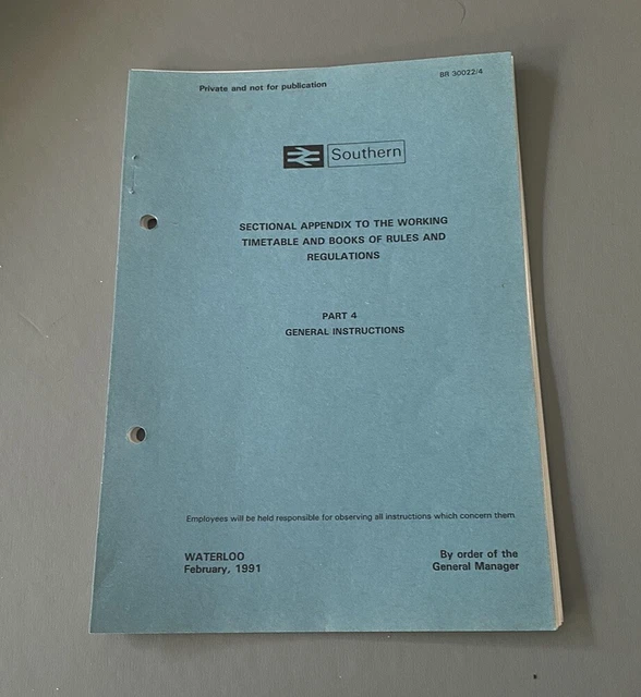 BRITISH RAIL SOUTHERN Region Sectional Appendix Part 4 Waterloo 1991 £ ...