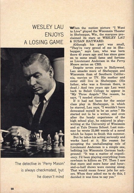 1964 TV ARTICLE/WESLEY Lau/Perry Mason Series/Sheboygan,Wisconsin ...
