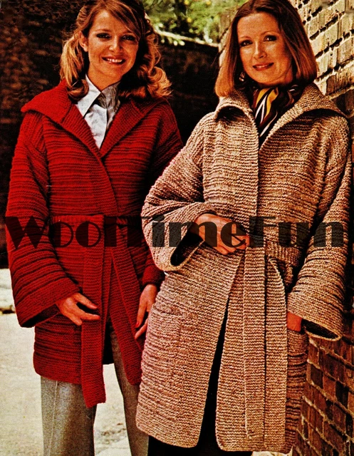 STRICKMUSTER VINTAGE 1970ER Jahre Damen Wickelmantel/Strickjacke. 34-40 ...