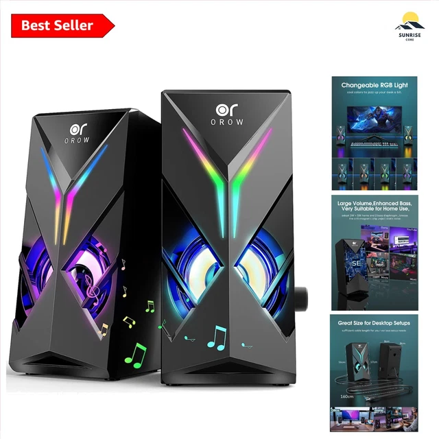 OROW 2.0 GAMING Speakers Wired RGB Desktop Laptop PC Volume Control ...