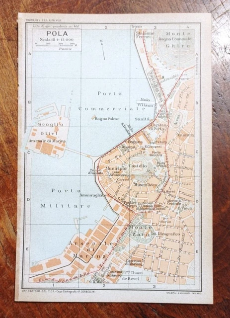 STAMPA ANTICA MAPPA antique old map POLA PULA ISTRIA CROAZIA HRVATSKA ...