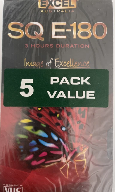 5 BLANK VHS Tapes Pack EXCEL Australia SQ E-180 3 Hours Duration PAL £ ...