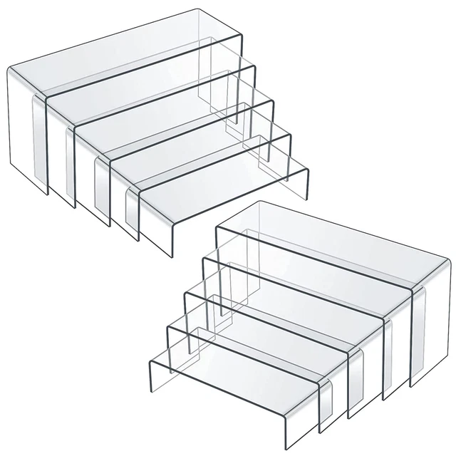 10 PIECES CLEAR Acrylic Display Risers Stand Rectangular Jewelry ...