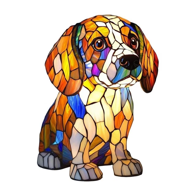 LED SMALL NIGHT Lamp Statue Tiffany Style Dog Series Stained Glass ...