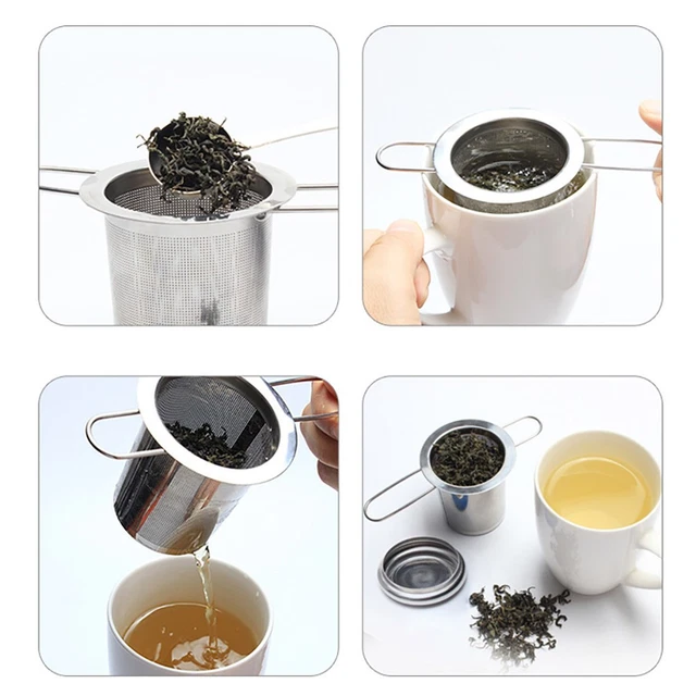STAINLESS STEEL TEA-STRAINER Foldable Tea Leaf Filter Tea Strainer with ...