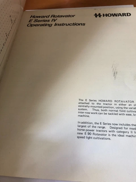 HOWARD ROTAVATOR E Series Iv Models E50 E60 E70 Illustrated Spare Parts ...