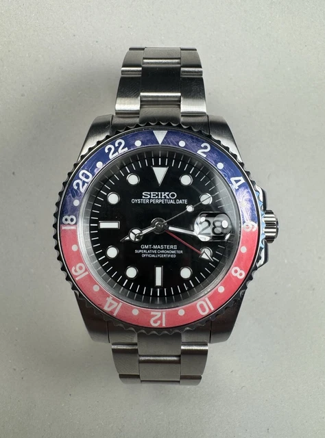 CUSTOM MILSUB GMT Automatic Watch Seiko Movement & Dial Faded Pepsi ...