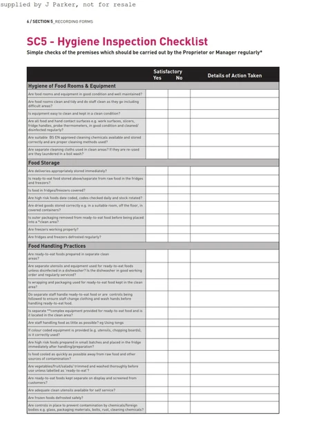 SC5 52 HYGIENE Inspection Checklist Hole Punch Forms Safer Food Better ...