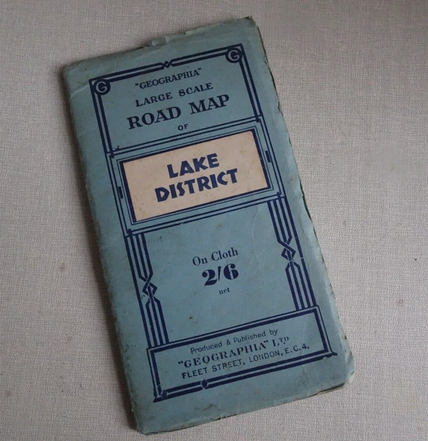 ANTIQUE MAP LAKE District 1930s "Geographia" Old Cloth Paper Large ...