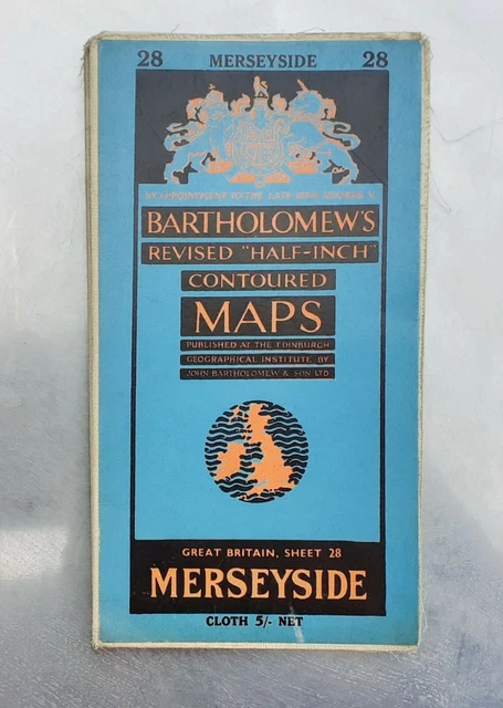 BARTHOLOMEWS REVISED HALF-INCH Contoured Maps MERSEYSIDE Sheet 28 Cloth ...