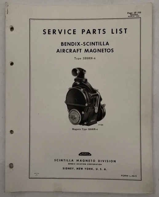 BENDIX-SCINTILLA TYPE SB9RN-4 Aircraft Magnetos Service Parts List ...