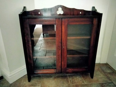 GLASS FRONTED SHELVED wall display unit, very old/ antique. £40.00 ...
