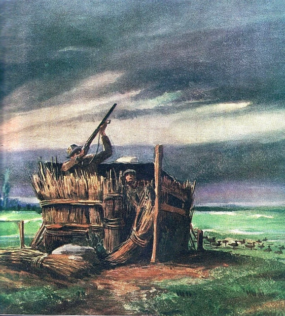 STAMPA 1951 ROBERTO Lemmi Caccia Venatoria Appostamento Tesa Sul Prato ...