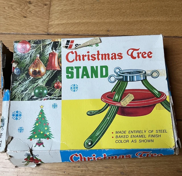 NATIONAL'S CHRISTMAS TREE Stand Vintage 1970s Boxed Red Green Syeel ...