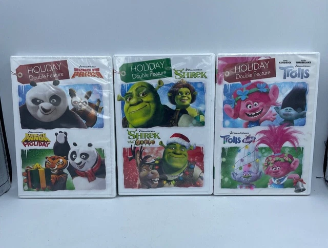 DREAMWORKS HOLIDAY DOUBLE Feature DVD Lot Shrek Trolls Kung Fu Panda ...