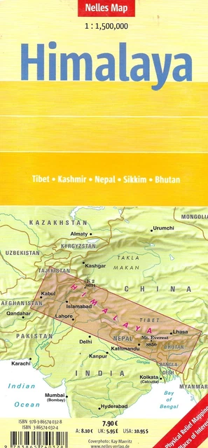 MAP OF THE Himalaya, by Nelles Map, Tibet, Kashmir, Nepal, Sikkim ...