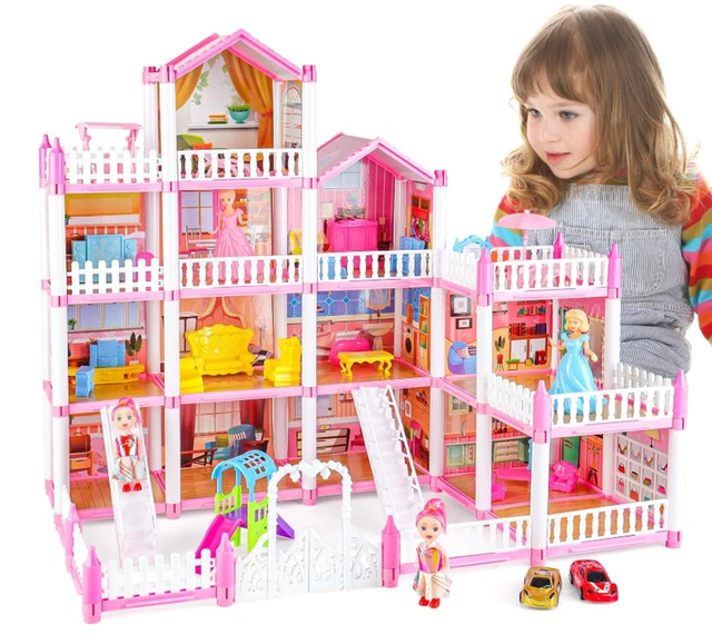 DEAO 4-STORY DOLLHOUSE for Girls with 14 Rooms Kids Play Doll House ...