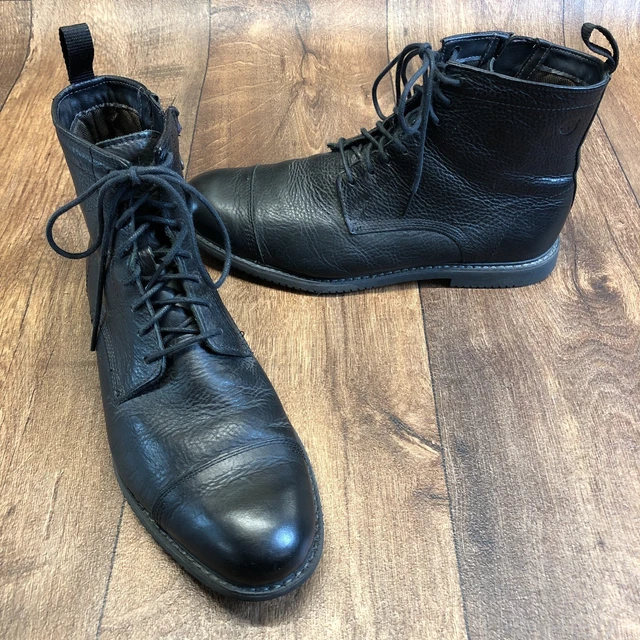 TIMBERLAND MEN’S BLACK Leather Cap Toe Lace Up Ankle Boots Side Zip ...