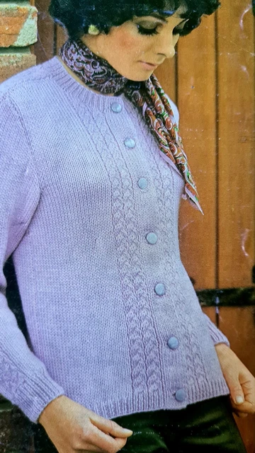 1960S CABLE TWIST Cardigan Retro DK 12 Ply Cleckheaton 7039 Knitting ...