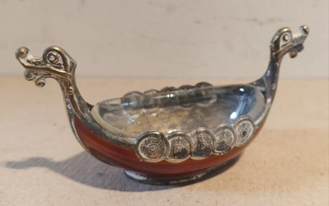 VINTAGE THEODORE OLSEN Scandinavian Norway silver salt viking boat ...