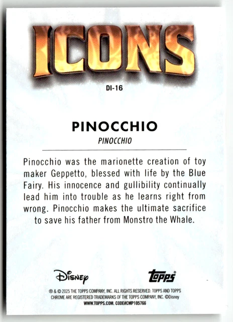 TOPPS DISNEY CHROME 2025 No. DI-16 Pinocchio Icons £6.19 - PicClick UK