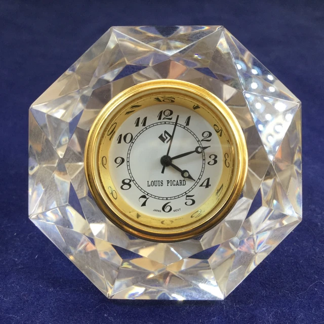 LOUIS PICARD MINIATURE Cut Glass Crystal Clock / Ornament - 5cm wide x ...