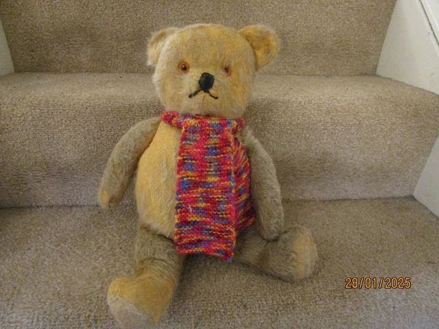 ANTIQUE, VINTAGE, JOINTED, mohair, threadbare, Teddy Bear with knitted ...
